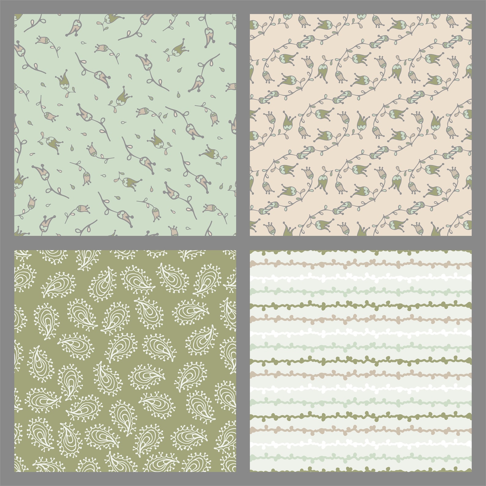 12 Paisley Floral Digital Paper Set, Seamless Textures, Flower Patterns ...