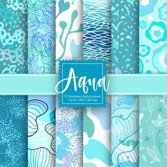 12 Digital Seamless Blue Aqua Abstract Floral Pattern JPG - Etsy