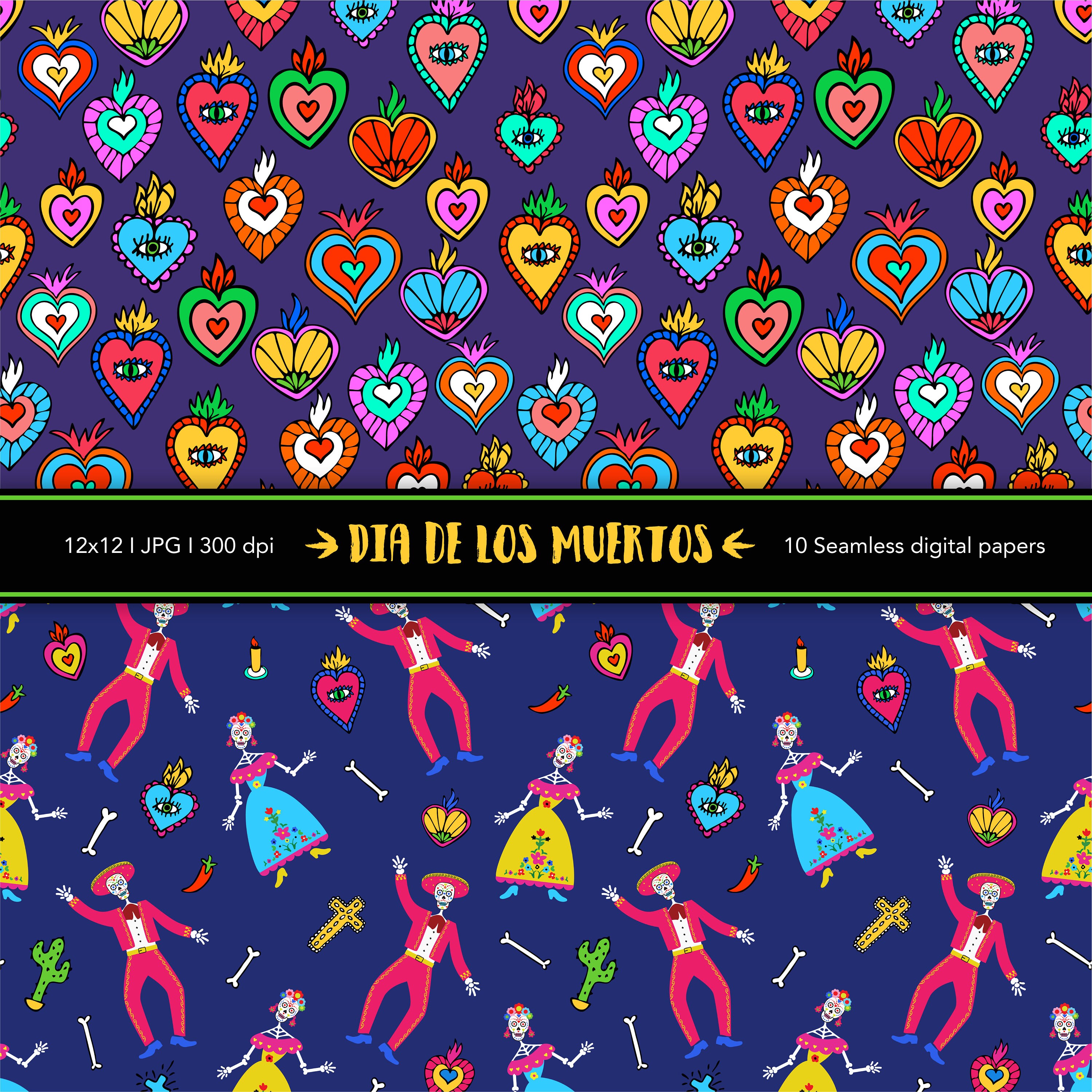 10 Dia De Los Muertos Digital Papers Set, Day of Dead Print, Halloween ...