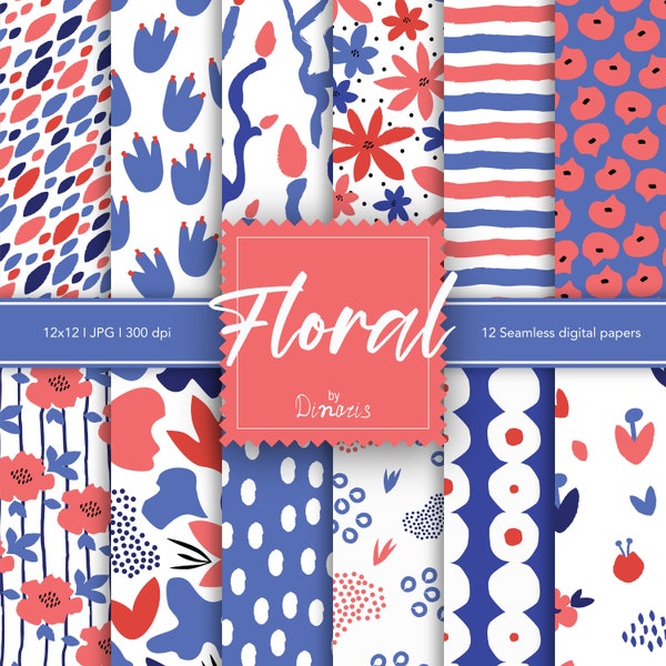 Red and Blue Floral Patterns - Etsy