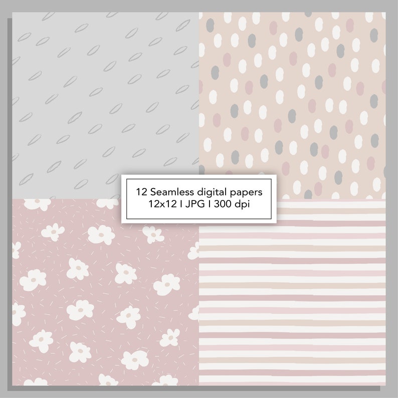 12 Floral Boho Digital Paper Set, Seamless Textures, Flower Patterns ...