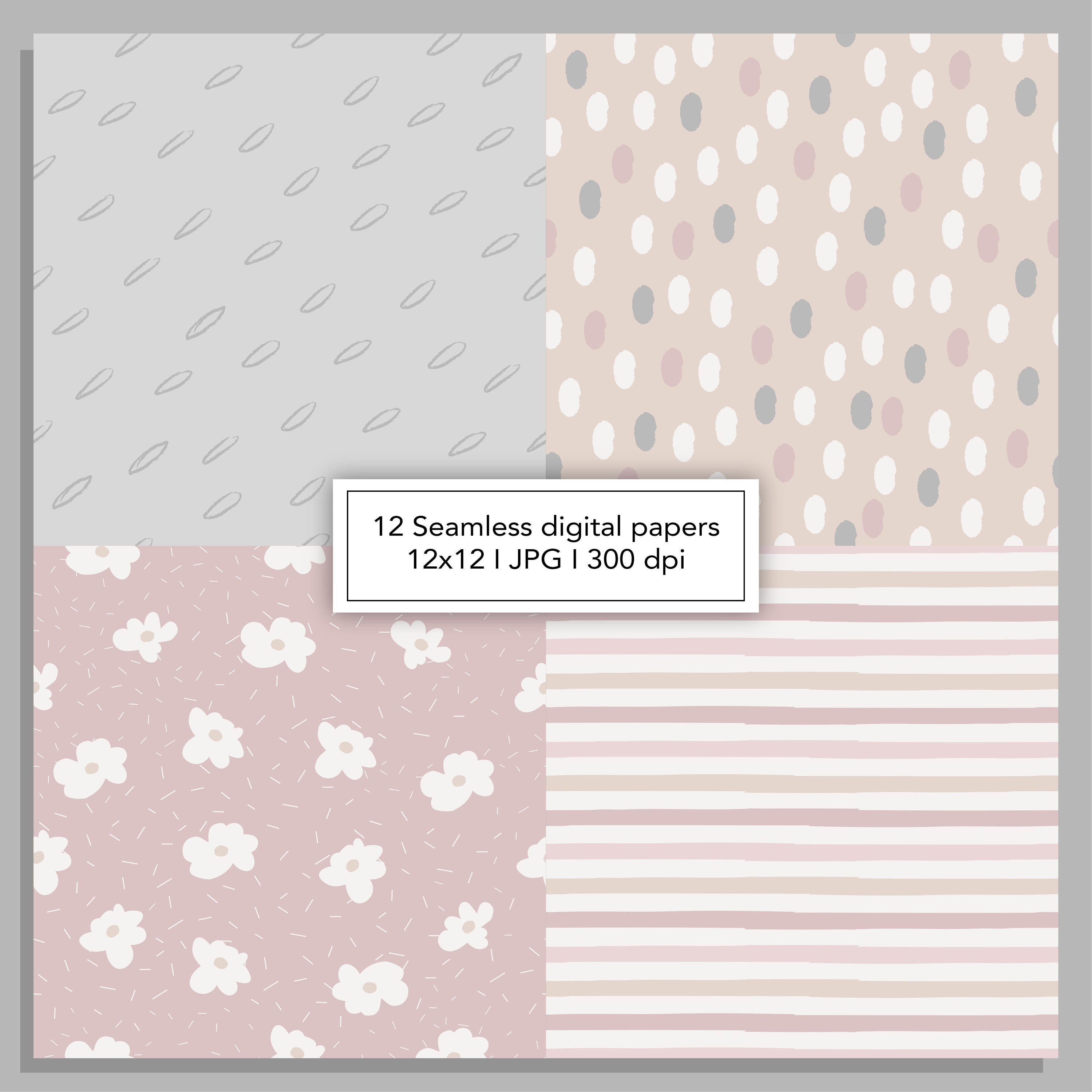 12 Floral Boho Digital Paper Set, Seamless Textures, Flower Patterns ...