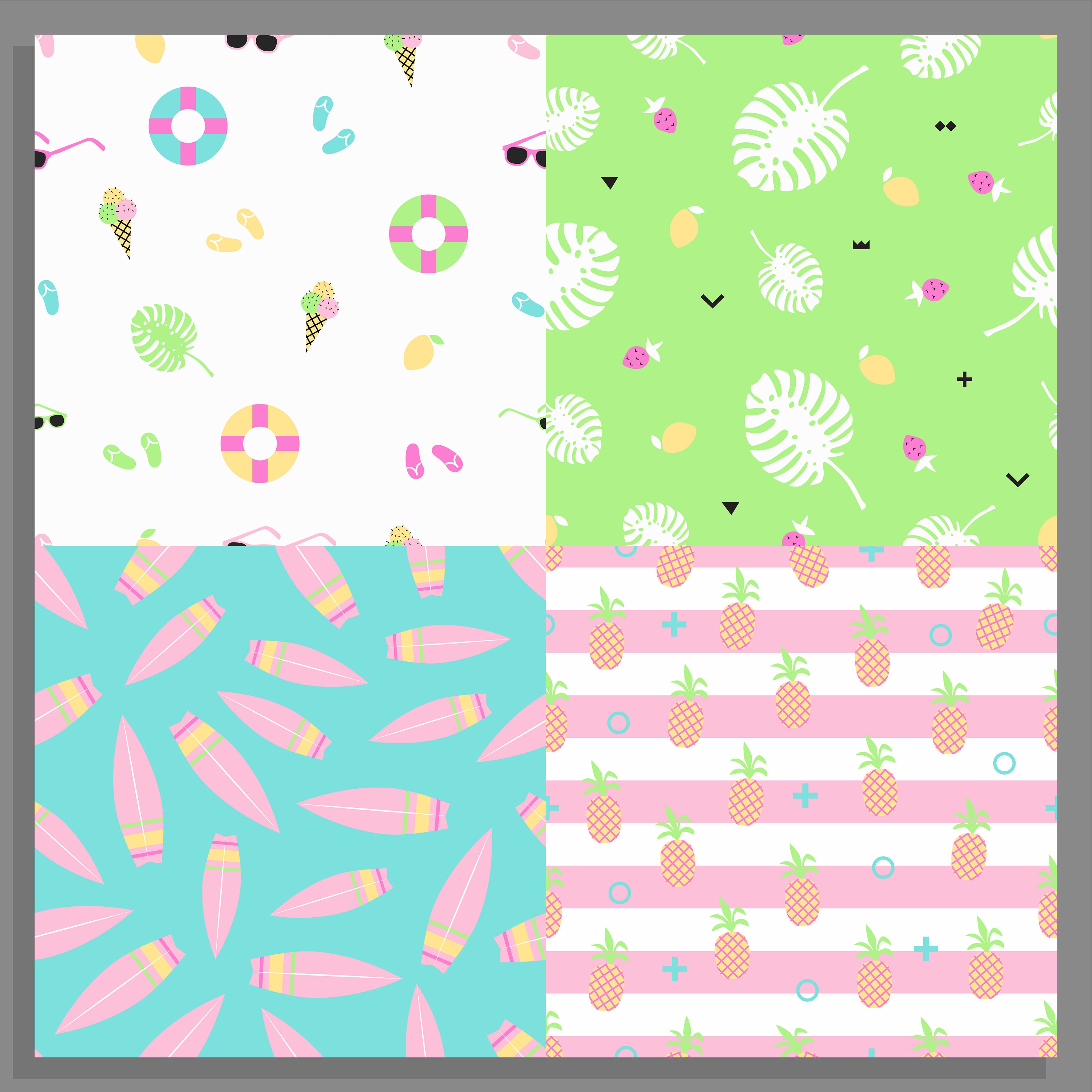 12 Summer Digital Paper Set, Beach Digital Paper, Fruits Digital Paper ...