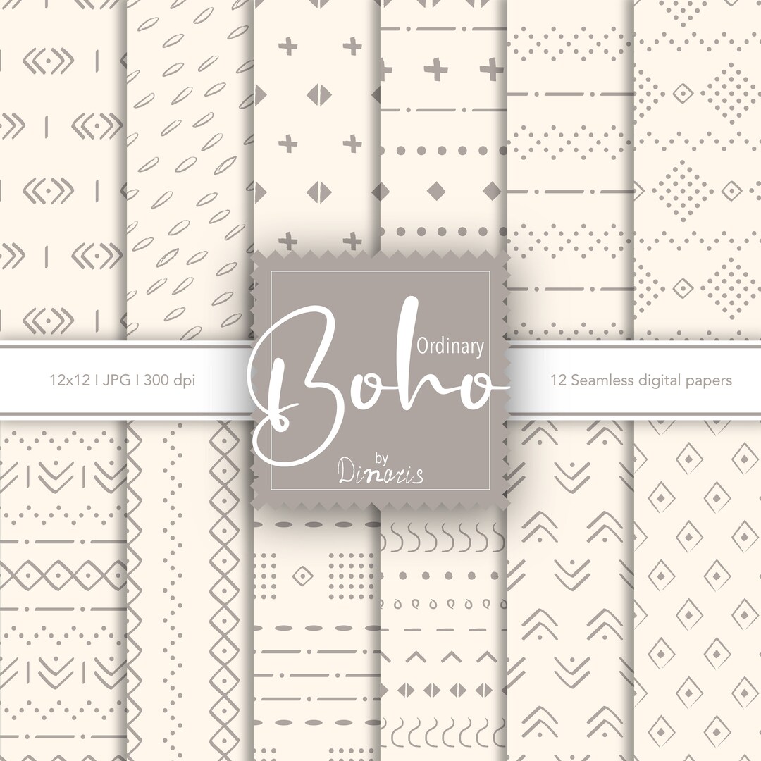 12 Boho Digital Papers, Ordinary Beige Boho Digital Paper Pack, Neutral ...