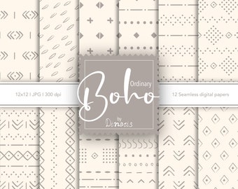 12 Boho Digital Papers, Neutral Boho Chic Digital Paper Pack, Neutral ...