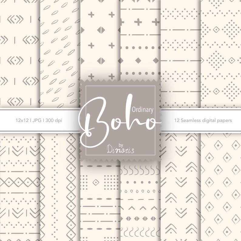 12 Boho Digital Papers, Ordinary Beige Boho Digital Paper Pack, Neutral ...