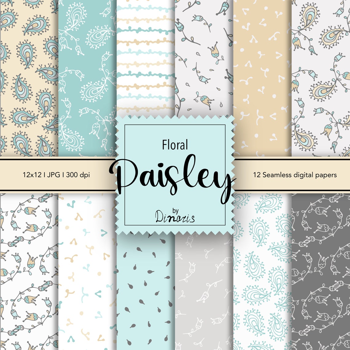 12 Paisley Floral Digital Paper Set Seamless Textures Flower - Etsy