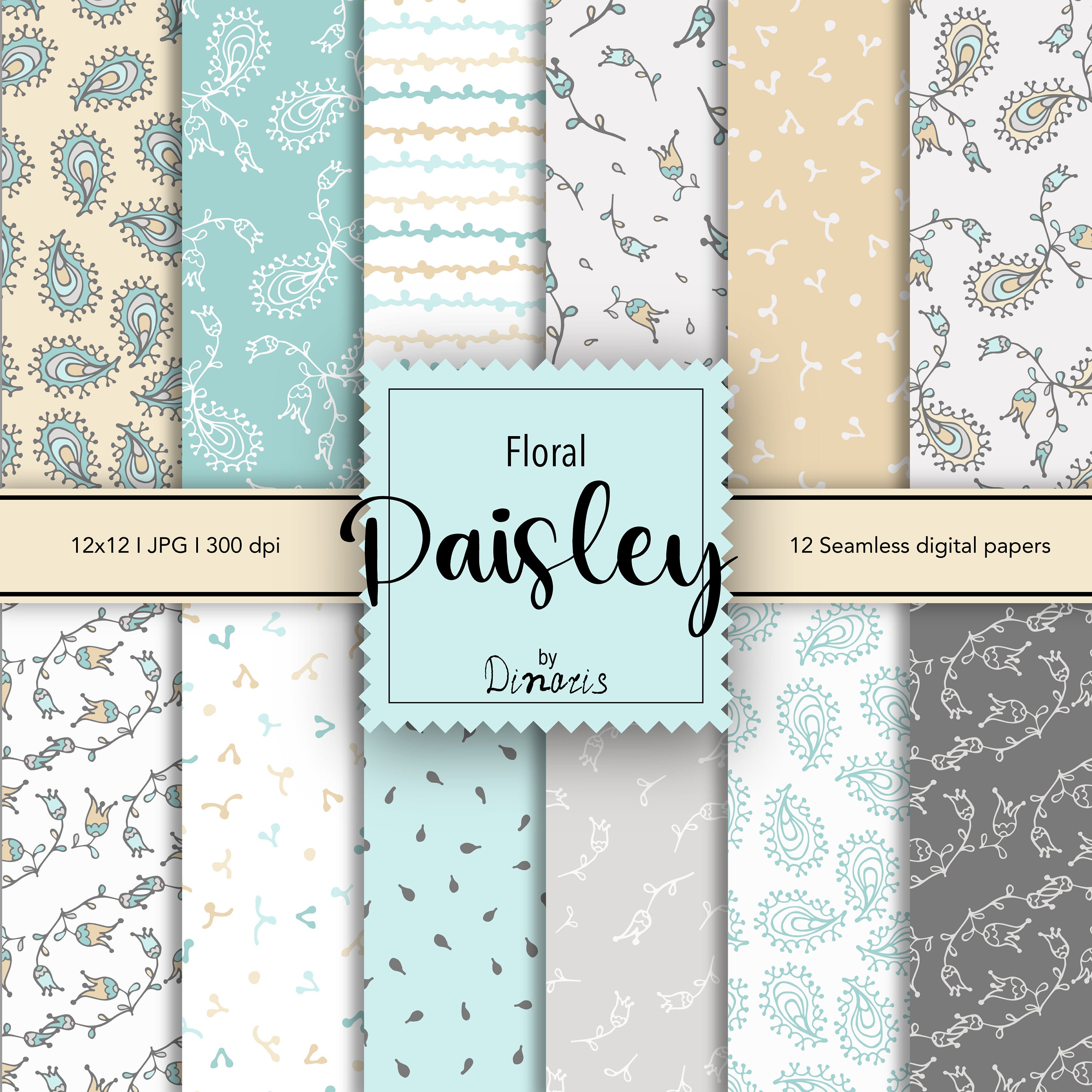 12 Paisley Floral Digital Paper Set Seamless Textures Flower - Etsy