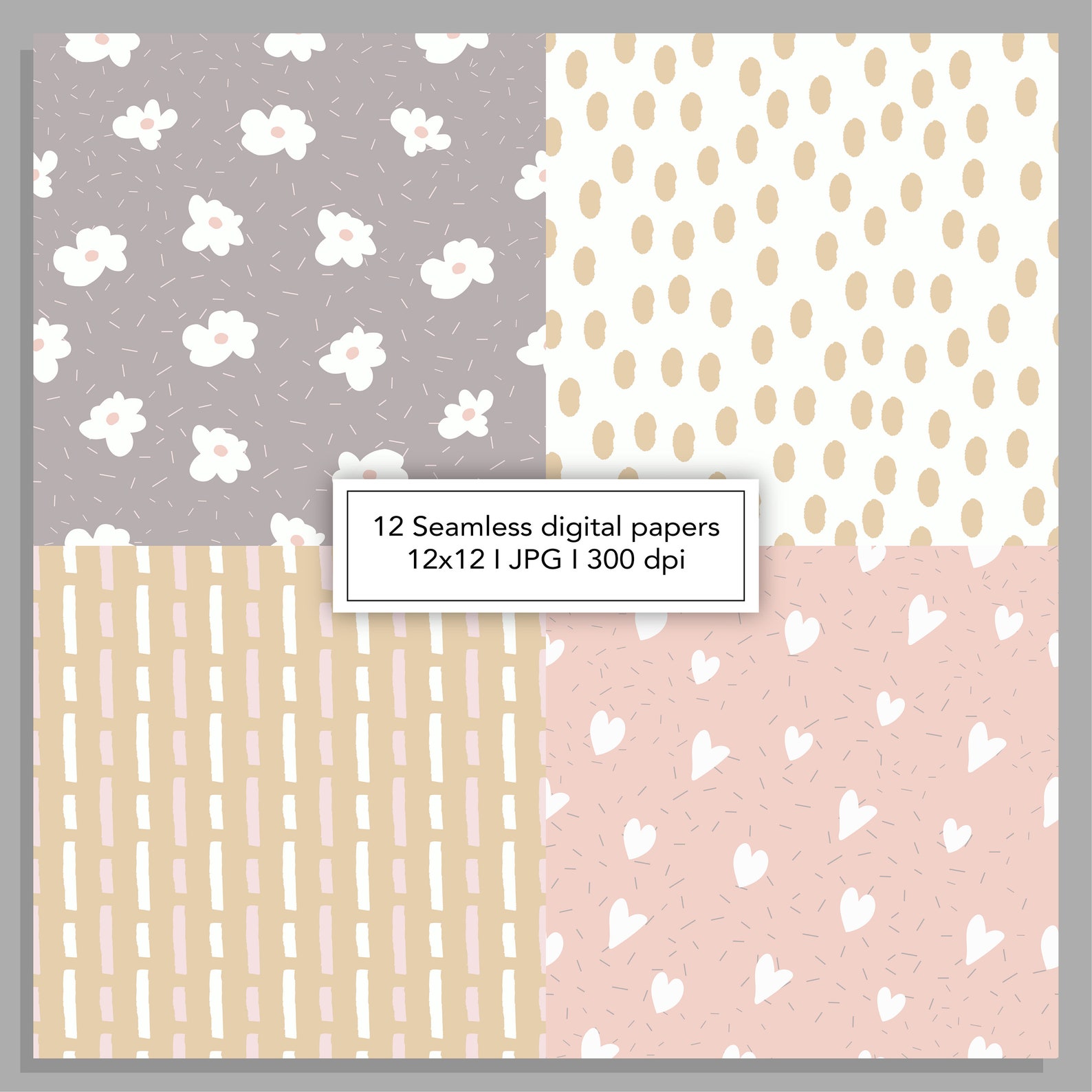 12 Floral Boho Digital Paper Set, Seamless Textures, Flower Patterns ...