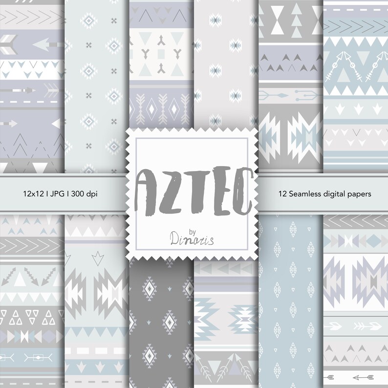12 Aztec Boho Tribal Ethnic Digital Papers, JPG, Native Digital Paper ...