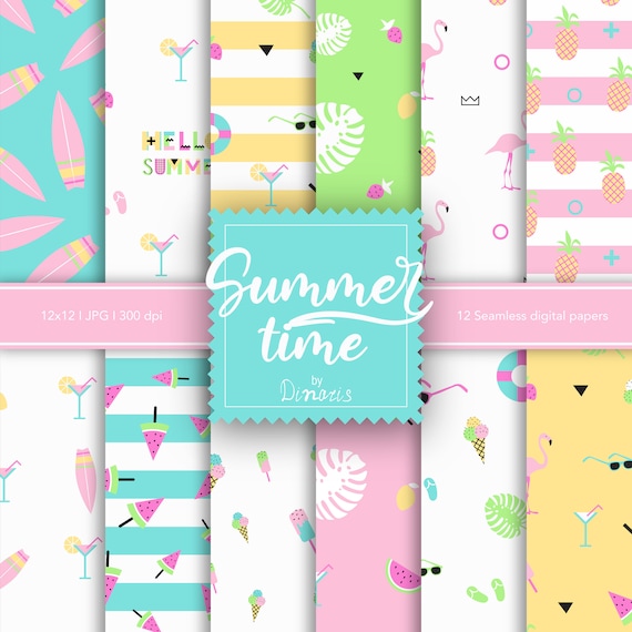 12 Summer Digital Paper Set Beach Digital Paper Fruits - Etsy