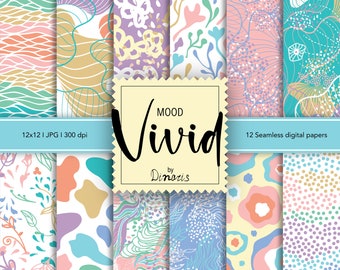 12 Summer Mood Digital Paper Pack, Beach Print, Colorful Summer Pattern ...