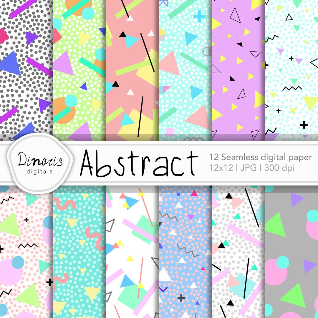 12 Digital Seamless 80s Geometric Pattern, JPG, Abstract Background ...