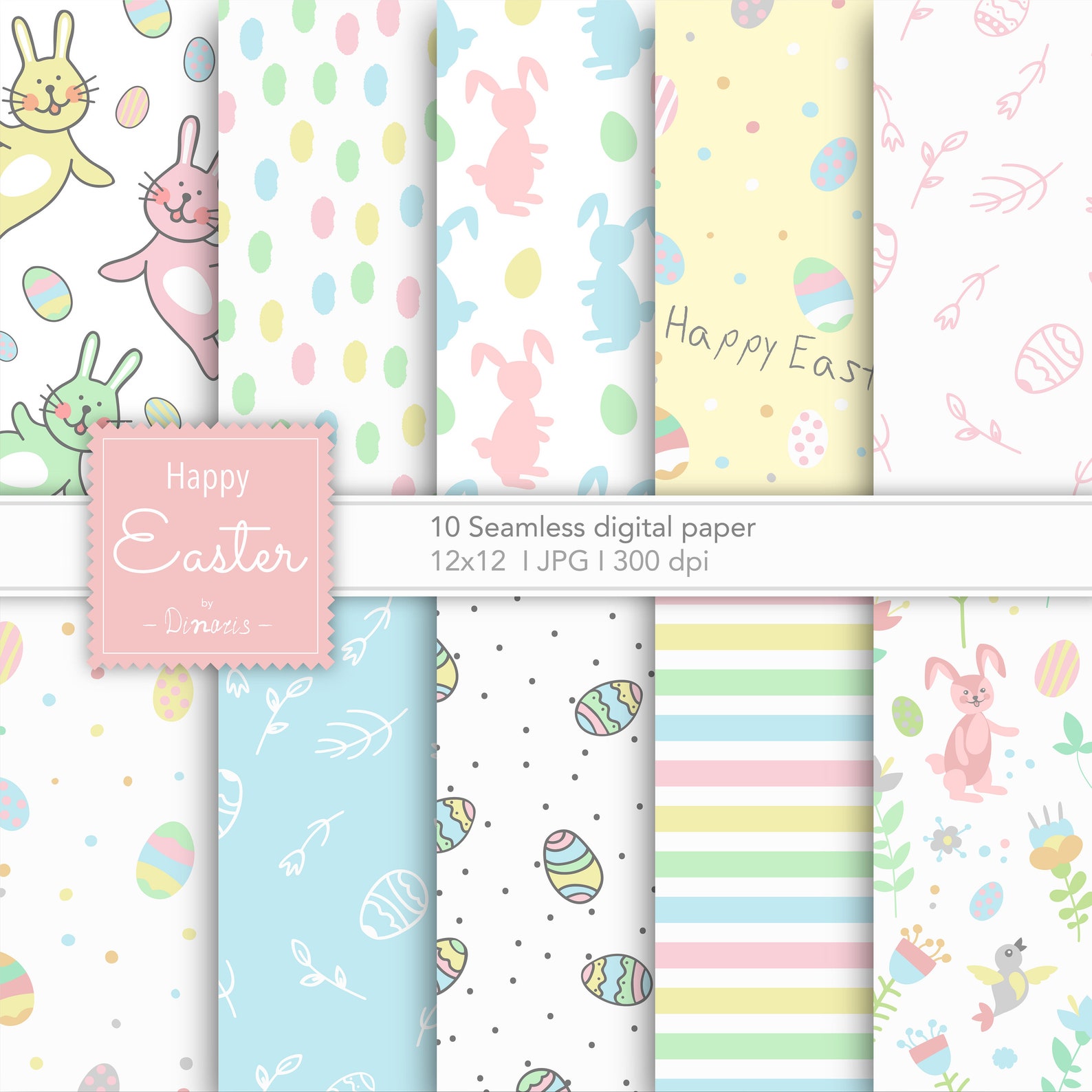 10 Colorful Easter Seamless Digital Papers, Easter Backgrounds, Easter ...