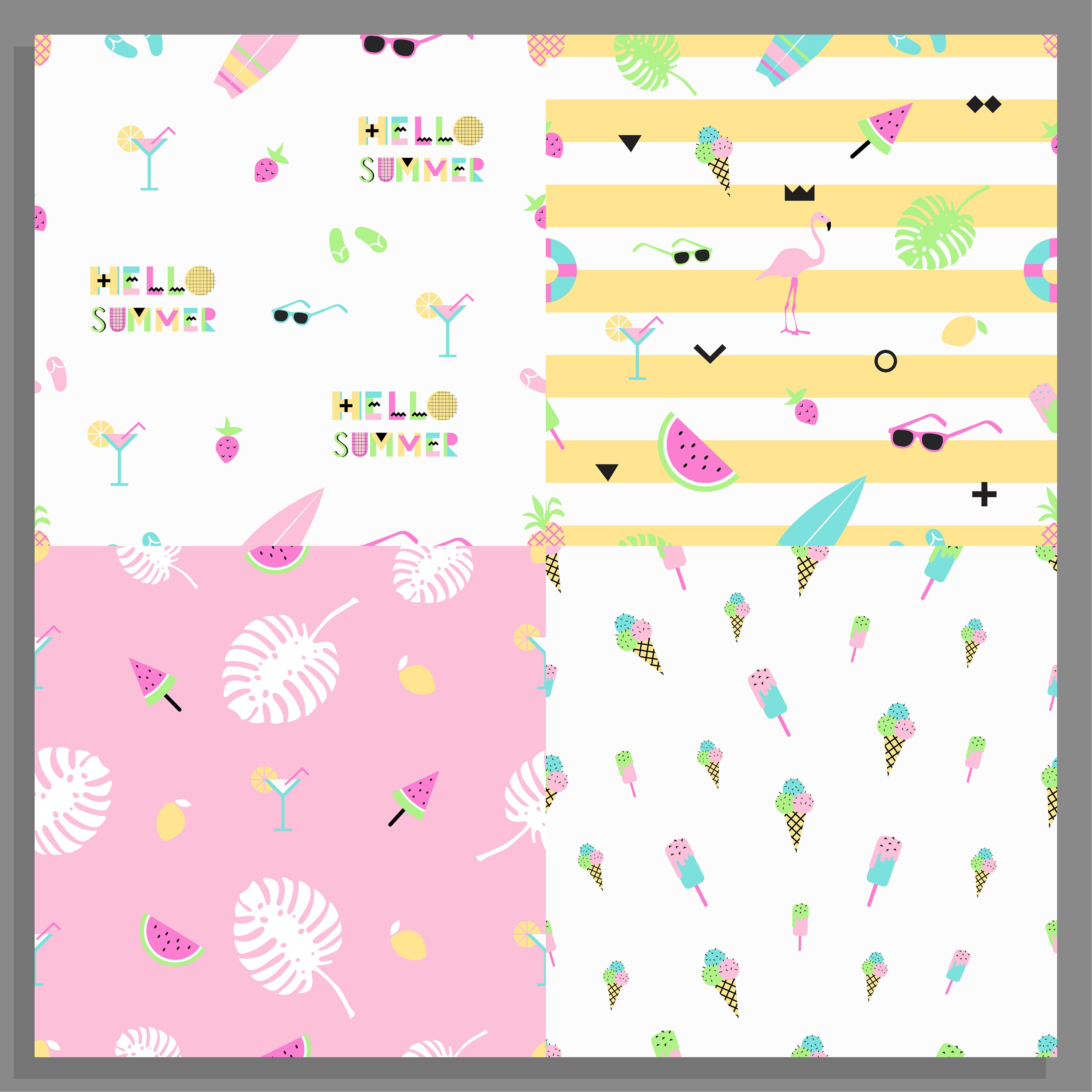 12 Summer Digital Paper Set, Beach Digital Paper, Fruits Digital Paper ...