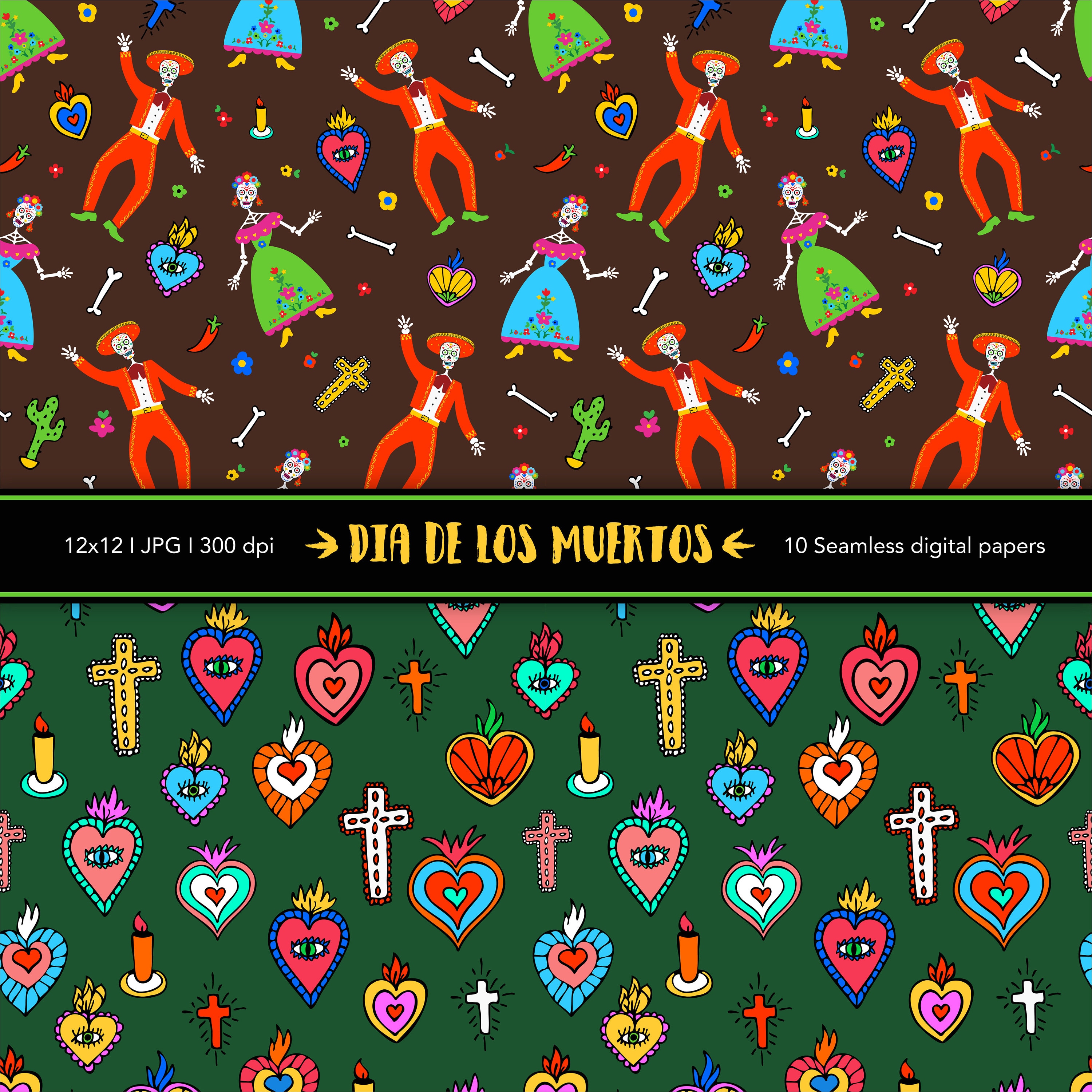 10 Dia De Los Muertos Digital Papers Set, Day of Dead Print, Halloween ...