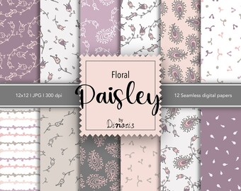 12 Floral Boho Digital Paper Set Seamless Textures Flower - Etsy