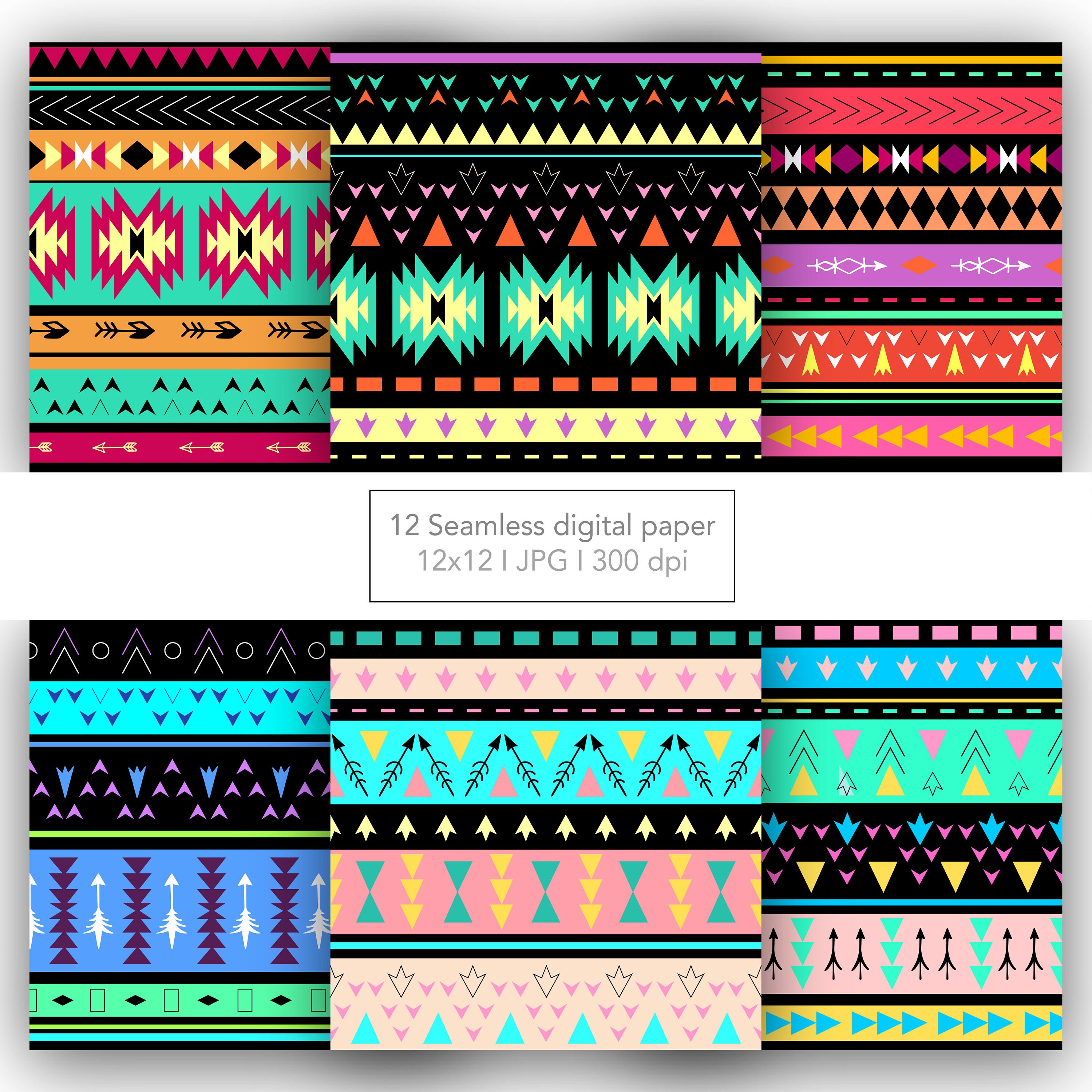 12 Aztec Tribal Ethnic Digital Pattern, JPEG, Native Digital Paper Pack ...