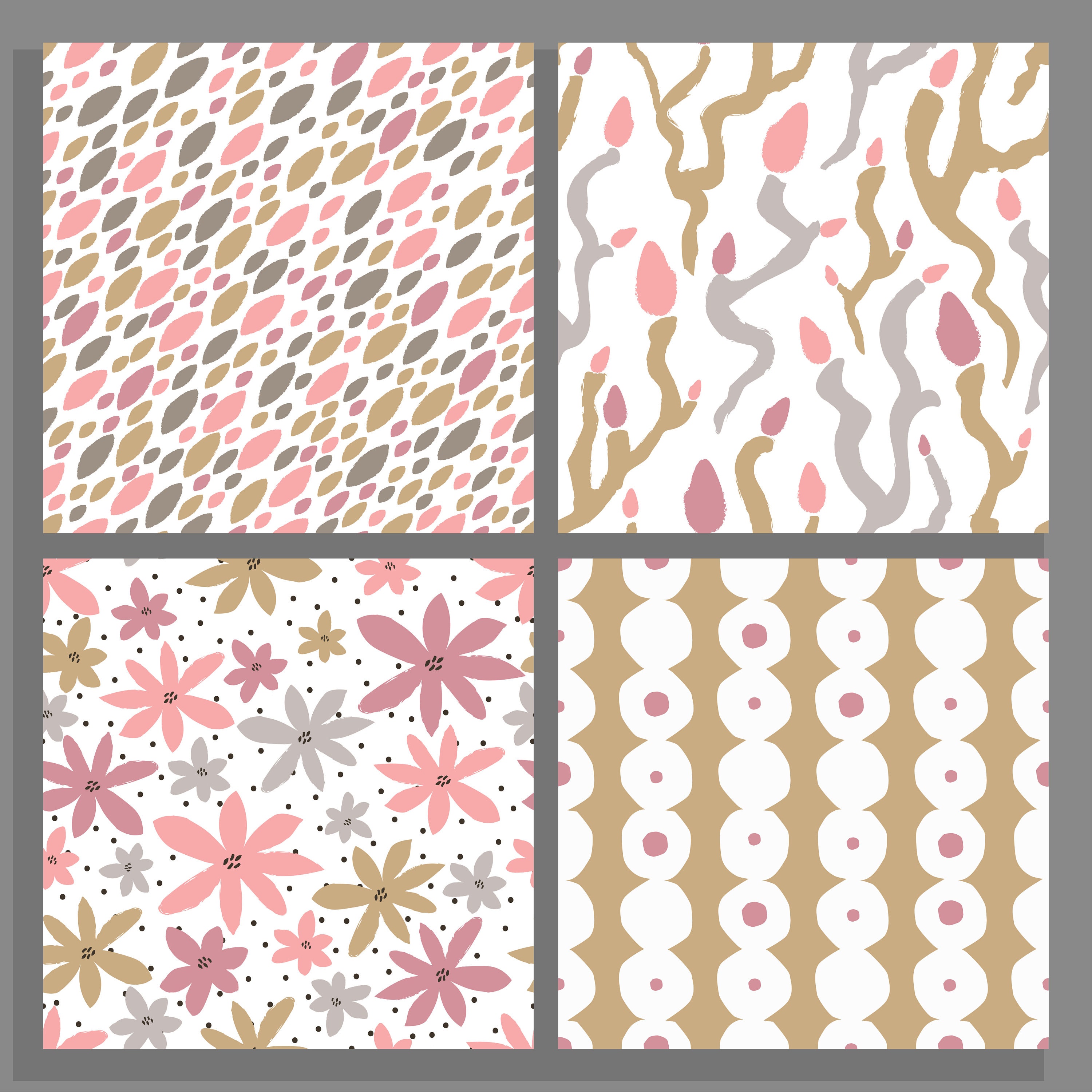 12 Neutral Floral Digital Paper Set, Seamless Textures, Flower Patterns ...