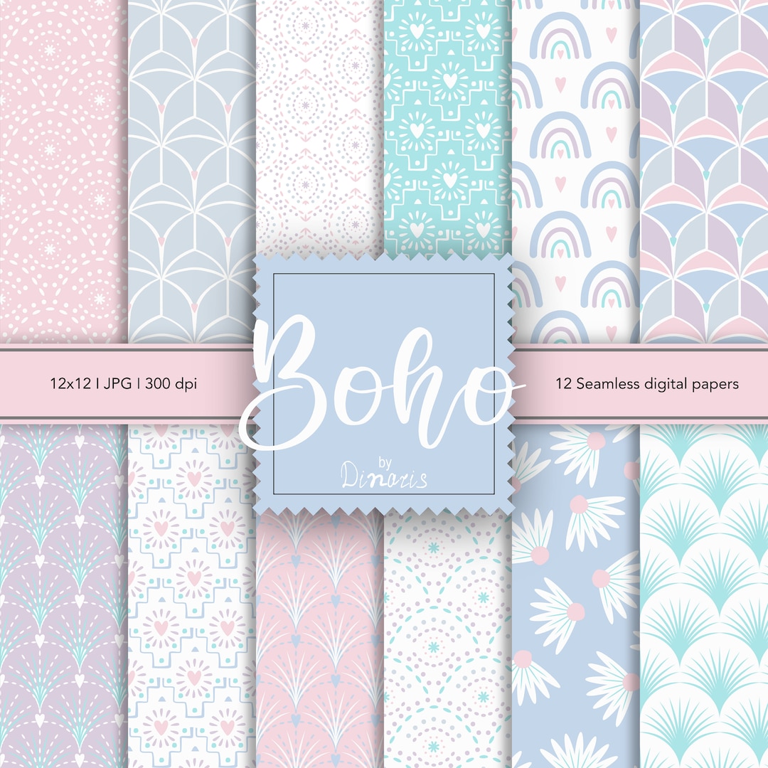 Pastel Boho Chic Digital Paper Pack, Scrapbooking (digital Download) - Etsy