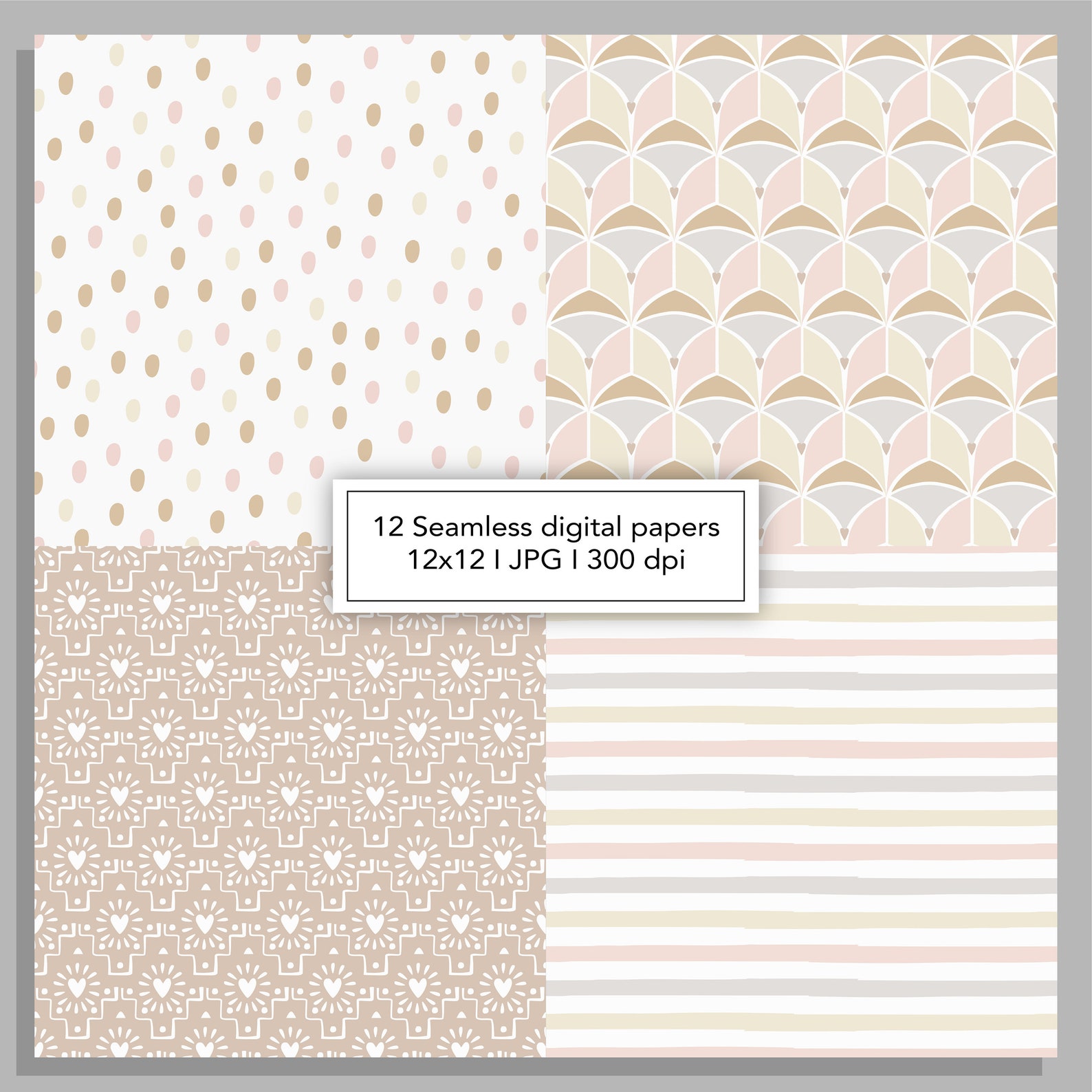 12 Boho Digital Papers, Neutral Boho Chic Digital Paper Pack, Neutral ...