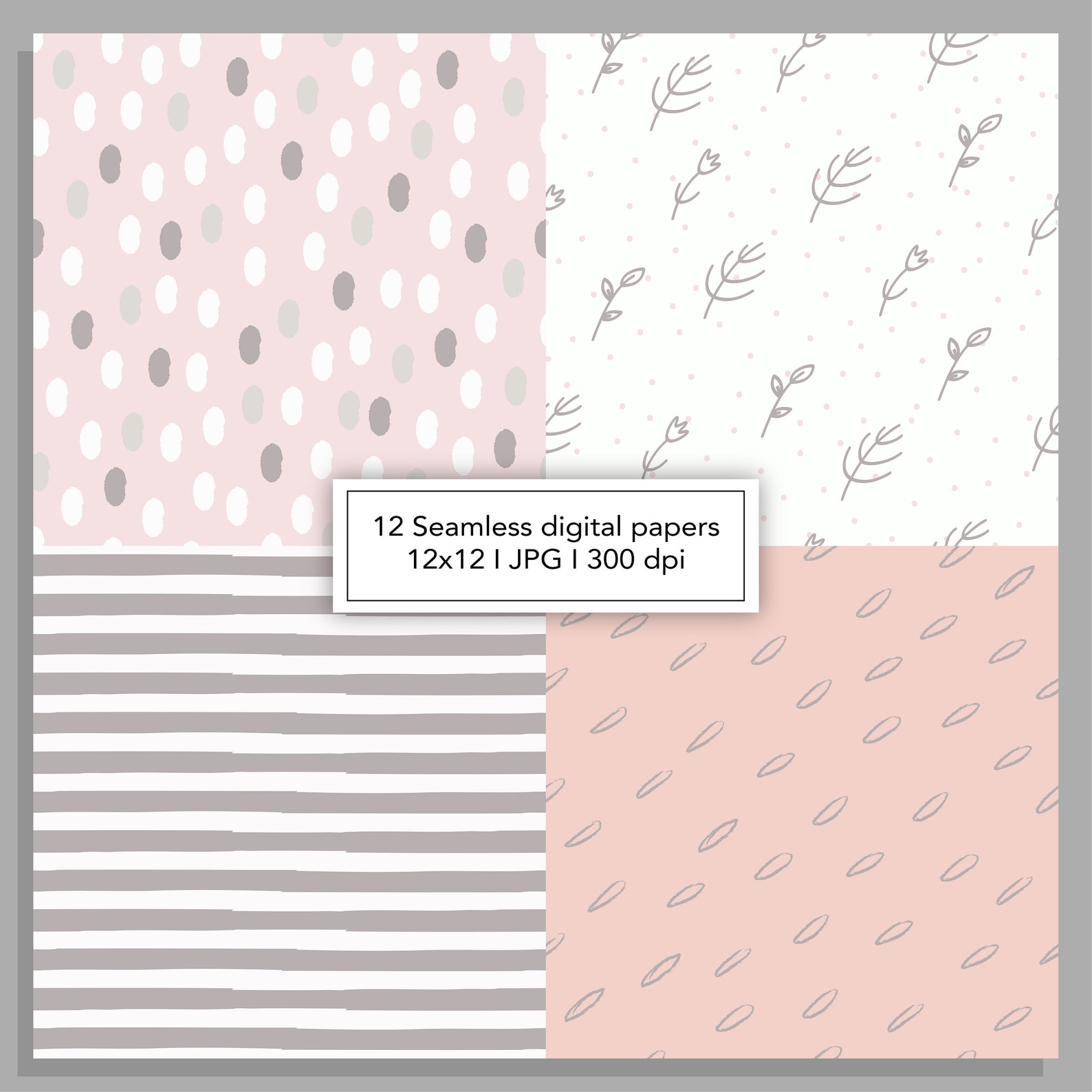 12 Floral Boho Digital Paper Set, Seamless Textures, Flower Patterns ...