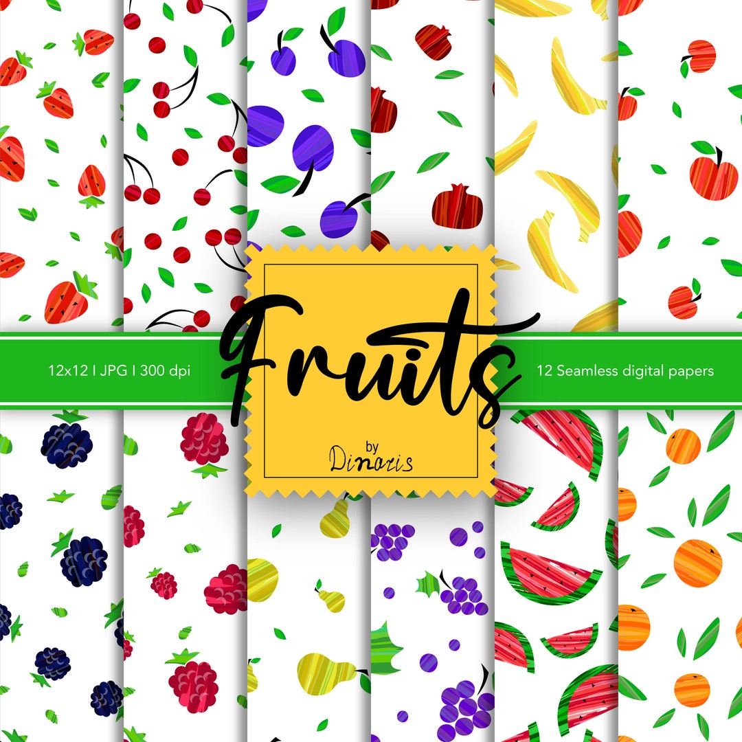 12 Digital Fruits Papers , Assorted Fruits Prints, Beach Digital Paper ...