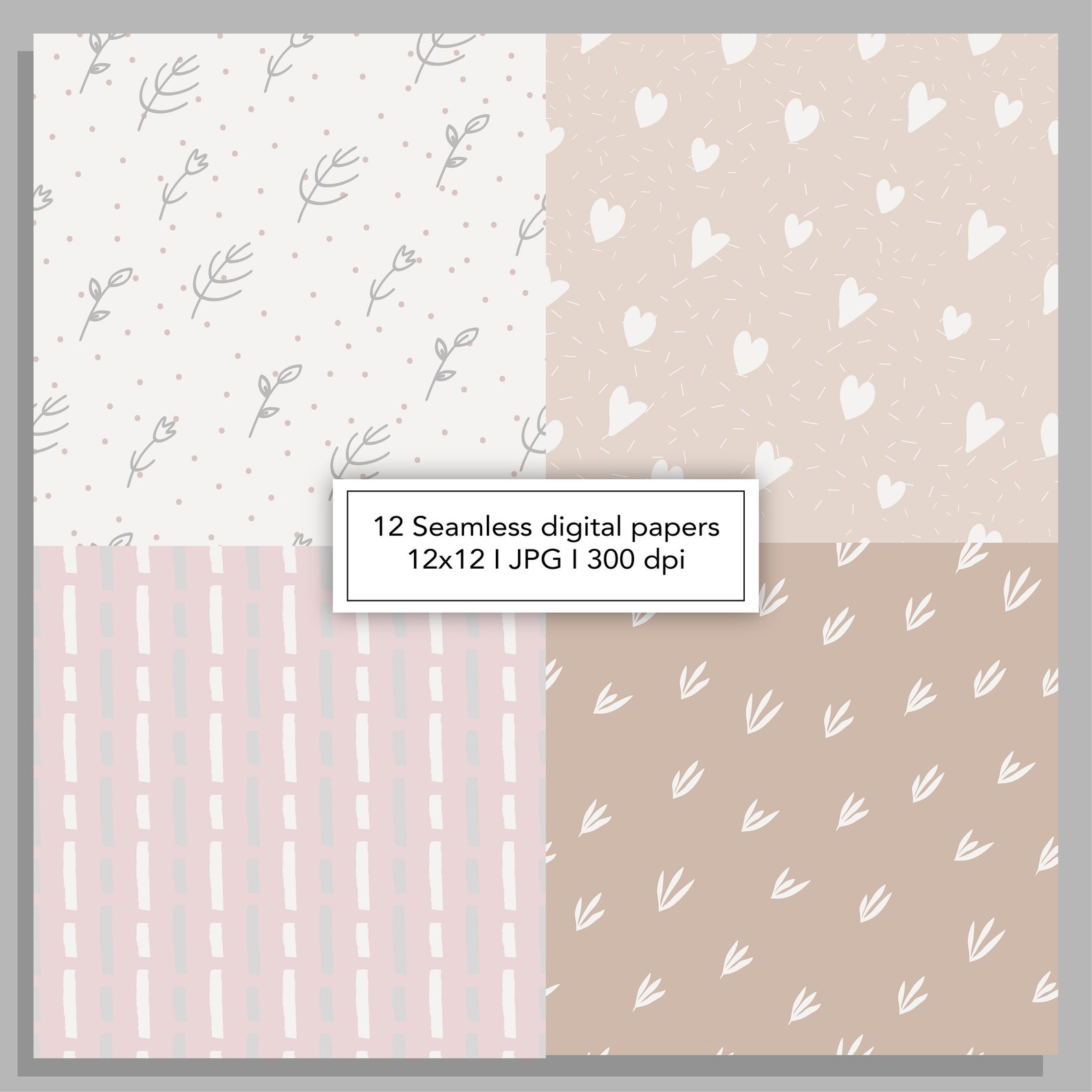 12 Floral Boho Digital Paper Set, Seamless Textures, Flower Patterns ...