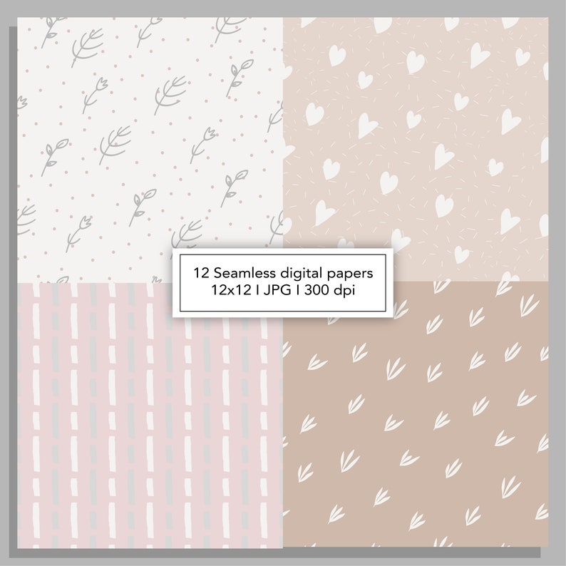 12 Floral Boho Digital Paper Set, Seamless Textures, Flower Patterns ...