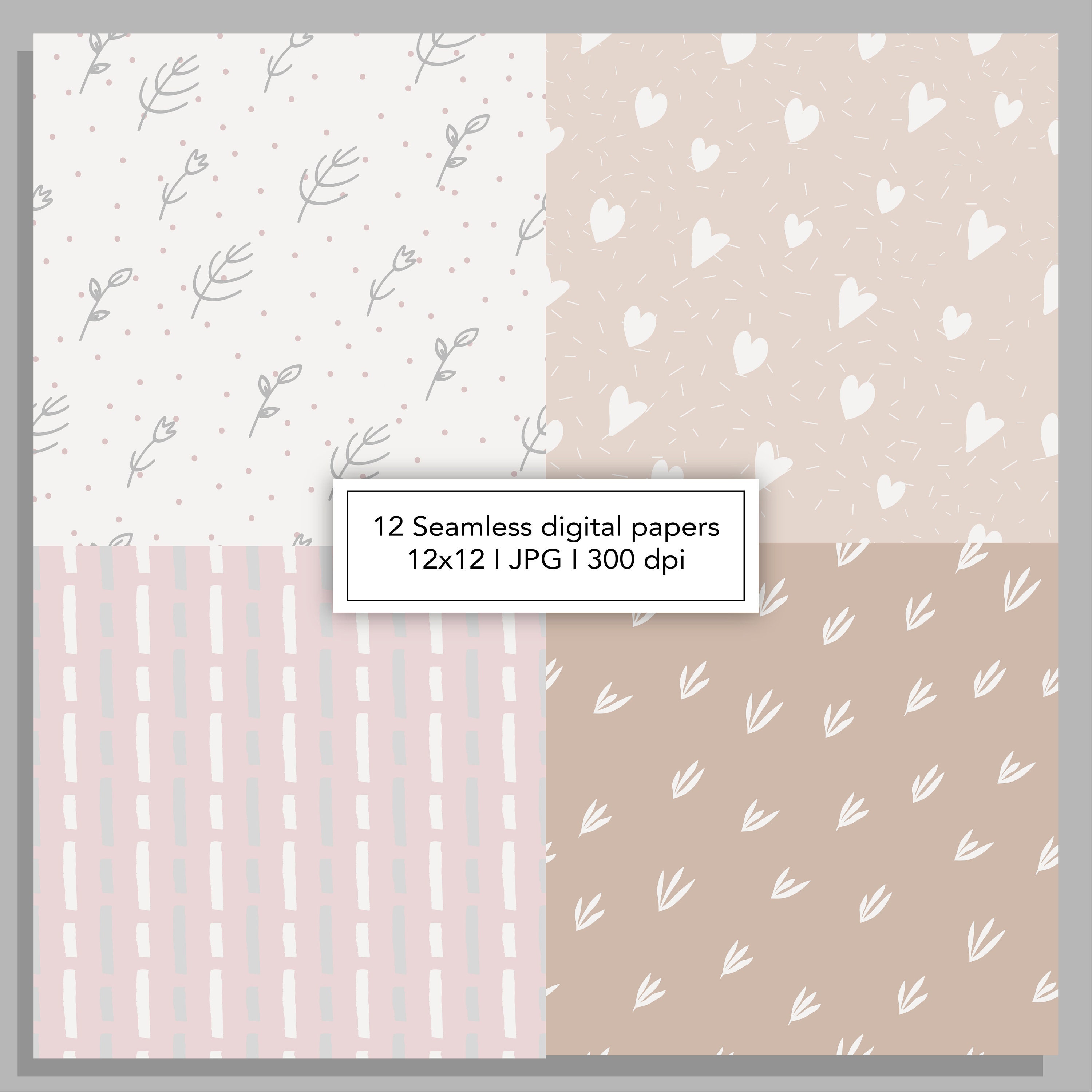 12 Floral Boho Digital Paper Set, Seamless Textures, Flower Patterns ...