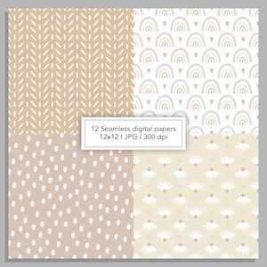 12 Boho Digital Papers, Neutral Boho Chic Digital Paper Pack, Neutral ...
