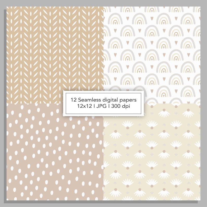 12 Boho Digital Papers, Neutral Boho Chic Digital Paper Pack, Neutral ...