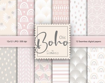12 Boho Digital Papers, Ordinary Beige Boho Digital Paper Pack, Neutral ...