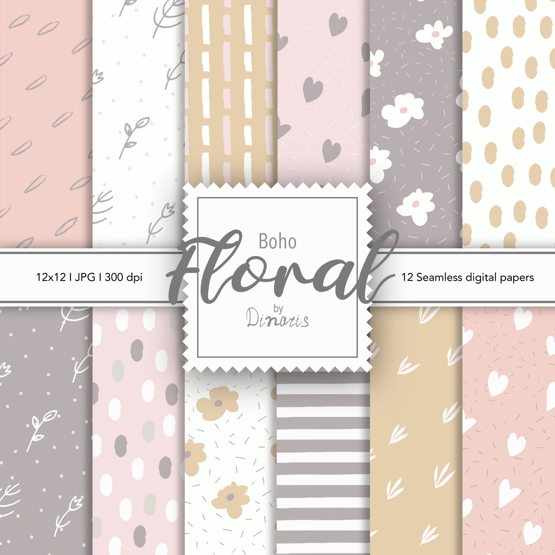 12 Floral Boho Digital Paper Set, Seamless Textures, Flower Patterns ...