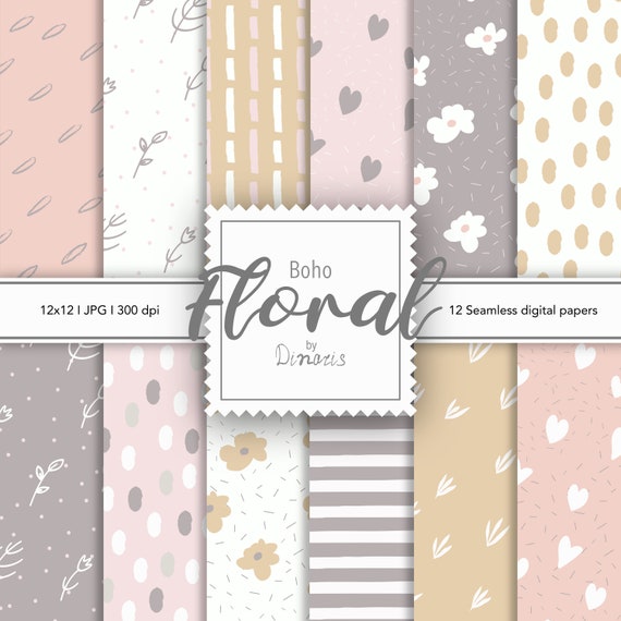 12 Floral Boho Digital Paper Set Seamless Textures Flower - Etsy