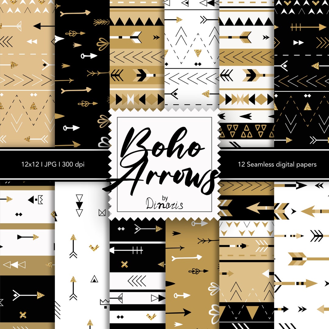 12 Boho Arrows Digital Papers, Tribal Boho Chic Digital Paper Set ...