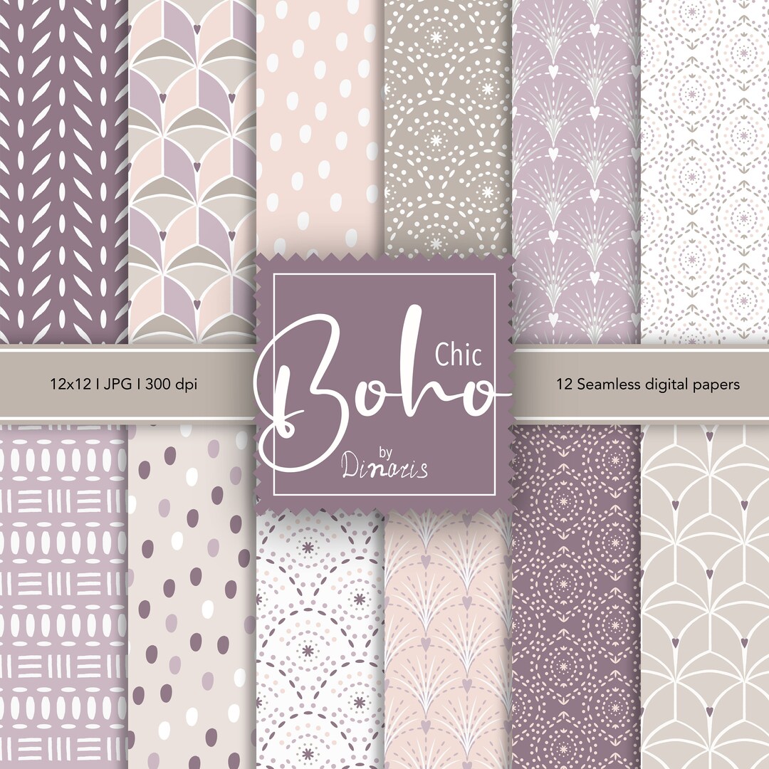 12 Boho Digital Papers, Neutral Boho Chic Digital Paper Pack, Neutral ...