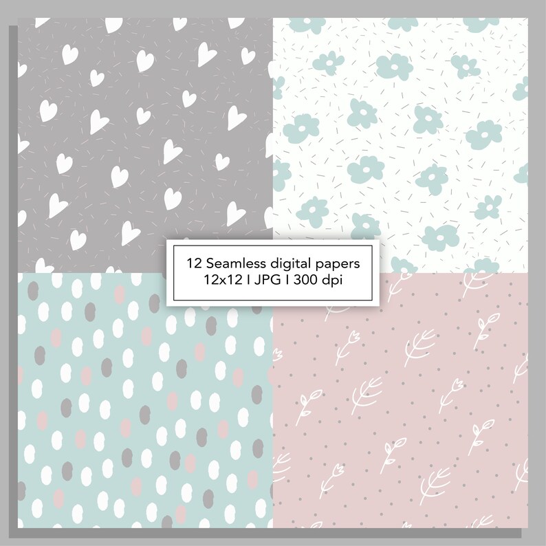 12 Floral Boho Digital Paper Set, Seamless Textures, Flower Patterns ...