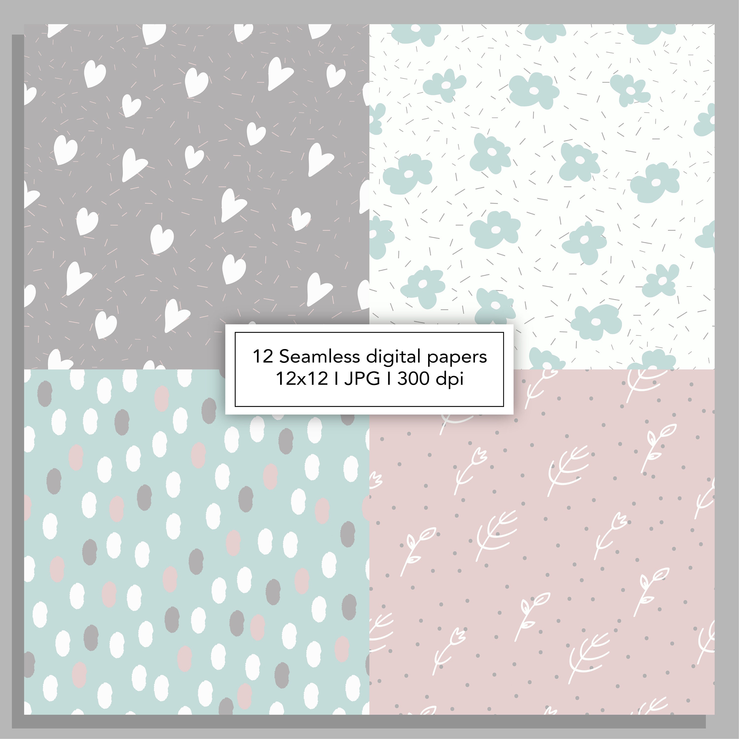 12 Floral Boho Digital Paper Set, Seamless Textures, Flower Patterns ...