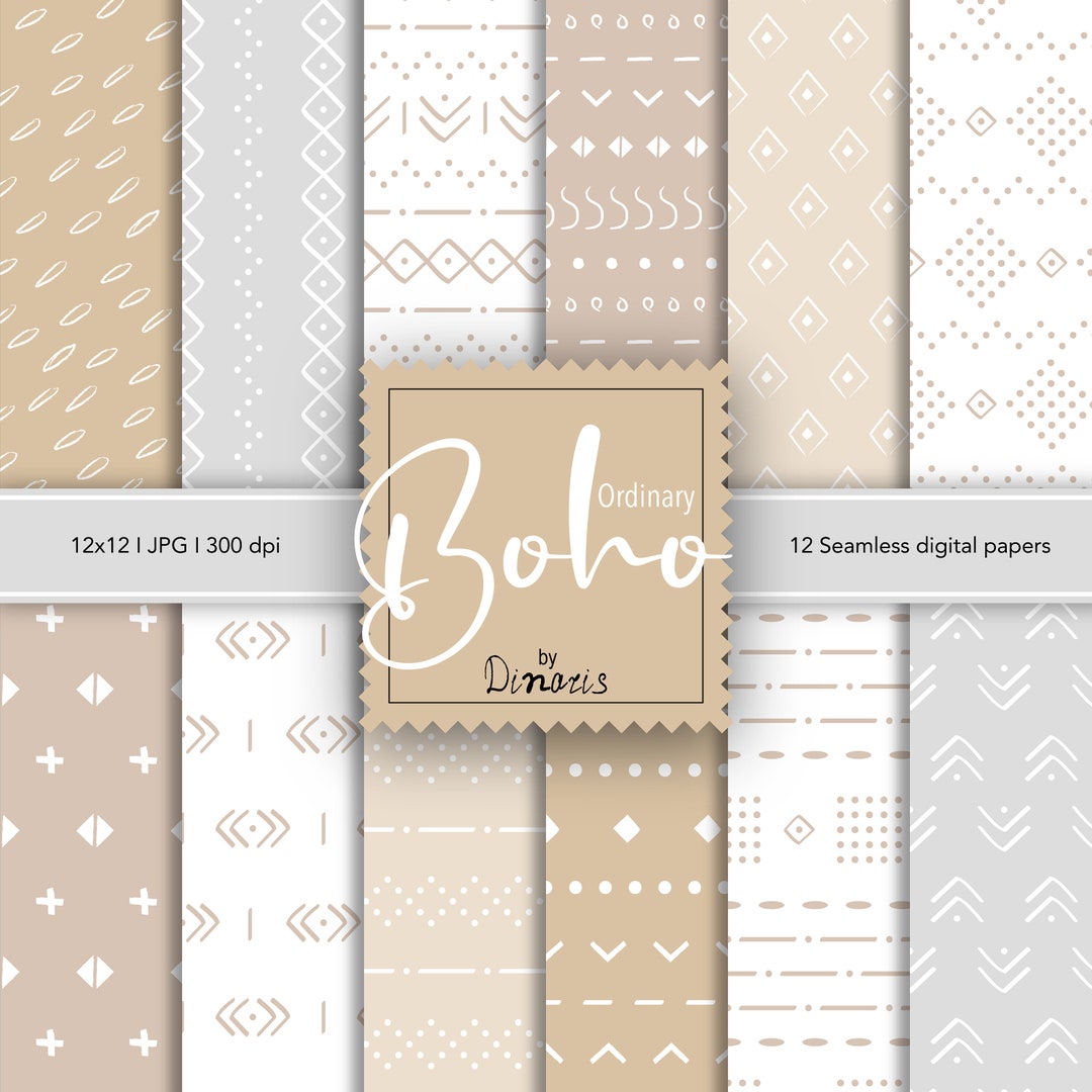 12 Boho Digital Papers, Ordinary Beige Boho Digital Paper Pack, Neutral ...
