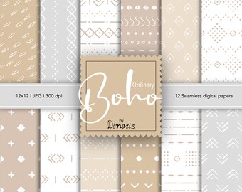 12 Boho Digital Papers, Ordinary Beige Boho Digital Paper Pack, Neutral ...