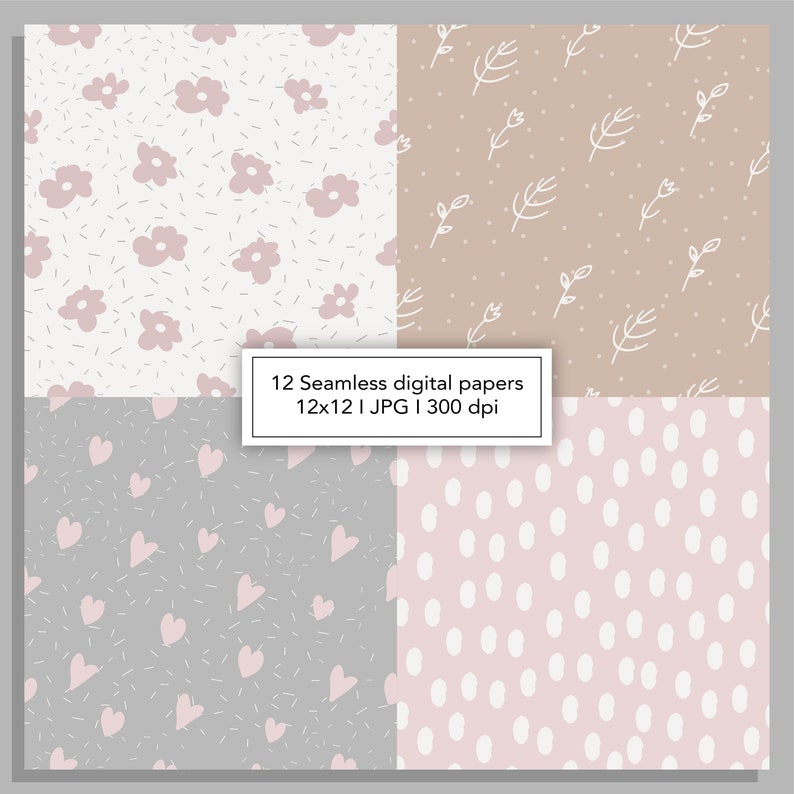 12 Floral Boho Digital Paper Set, Seamless Textures, Flower Patterns ...