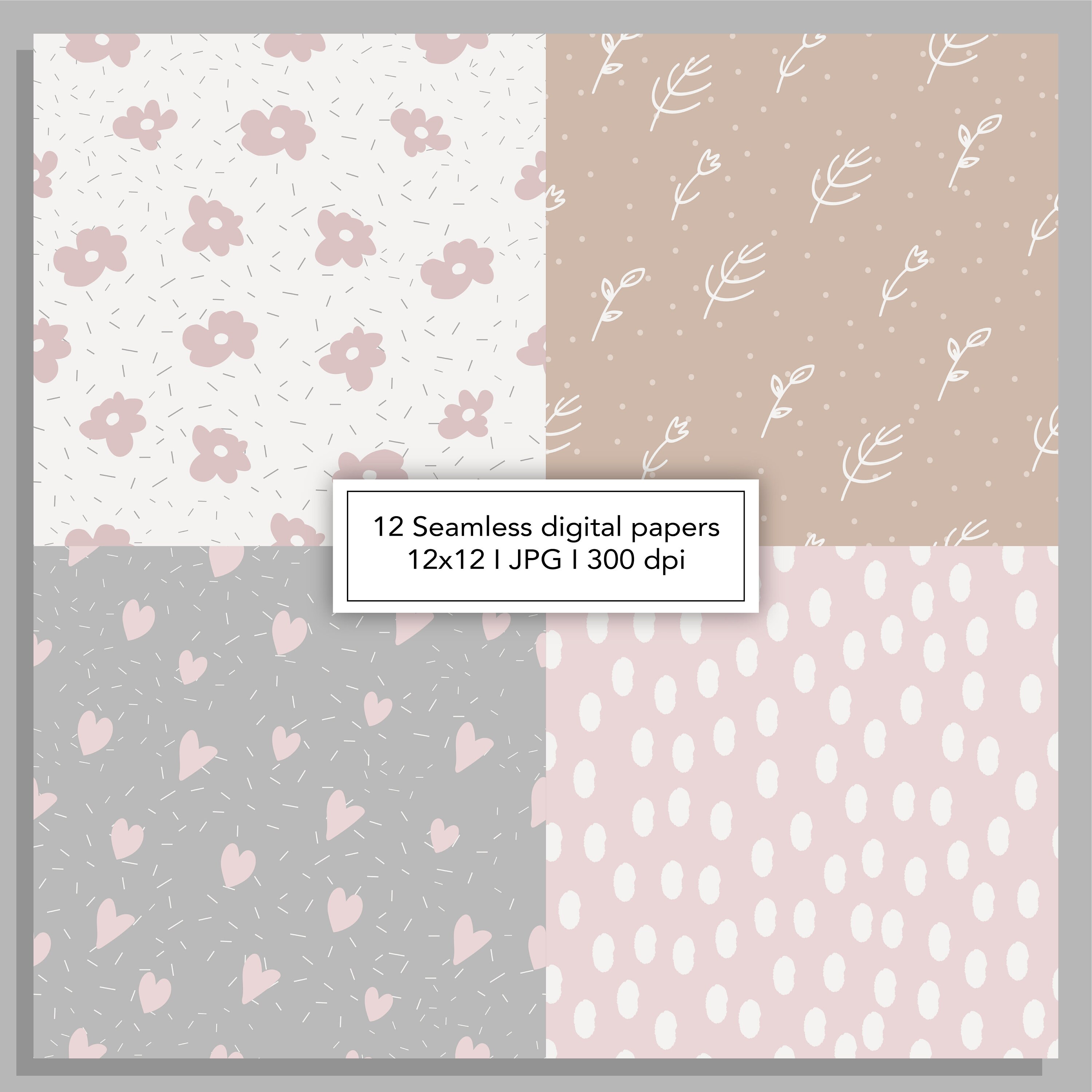 12 Floral Boho Digital Paper Set, Seamless Textures, Flower Patterns ...