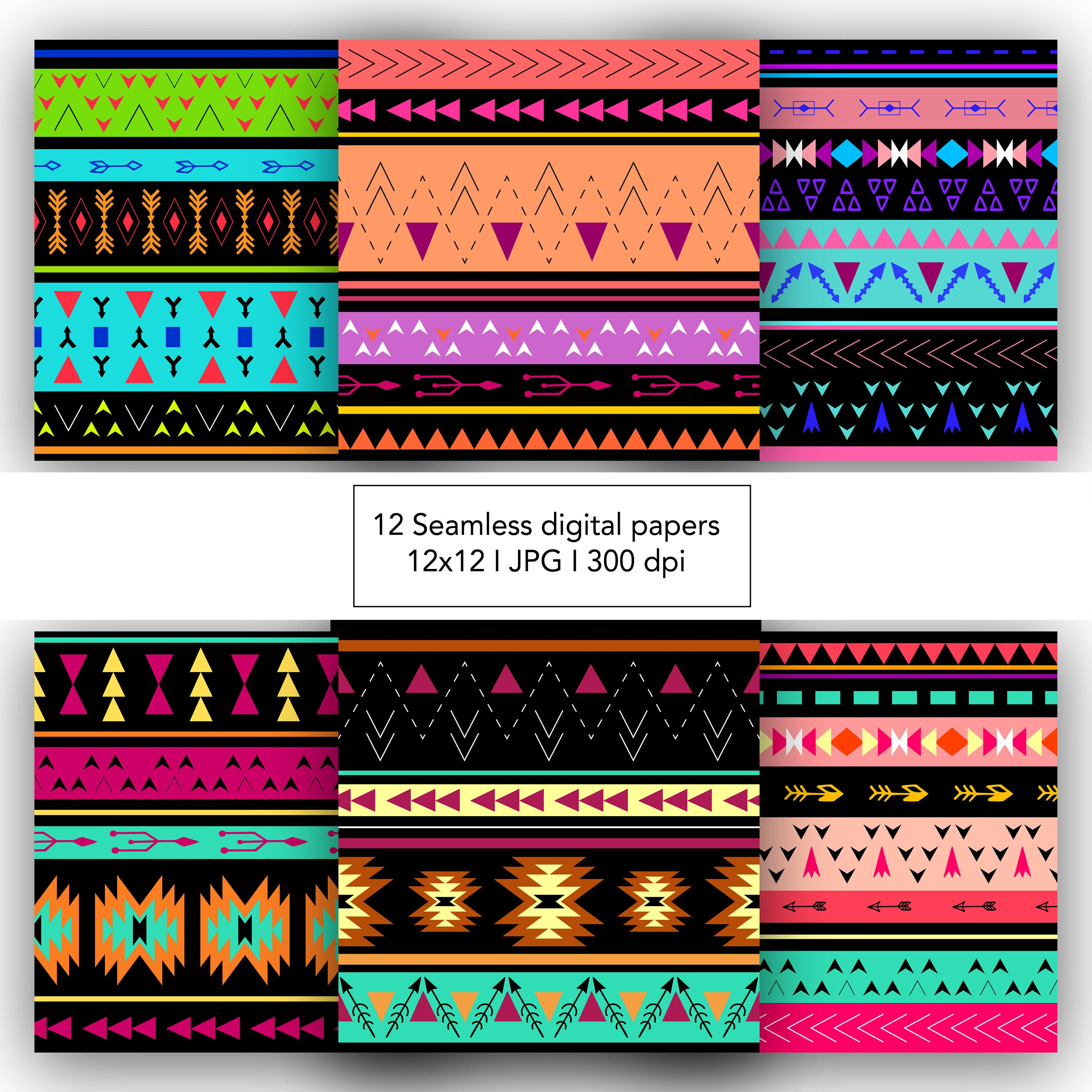 12 Aztec Tribal Ethnic Digital Pattern, JPEG, Native Digital Paper Pack ...
