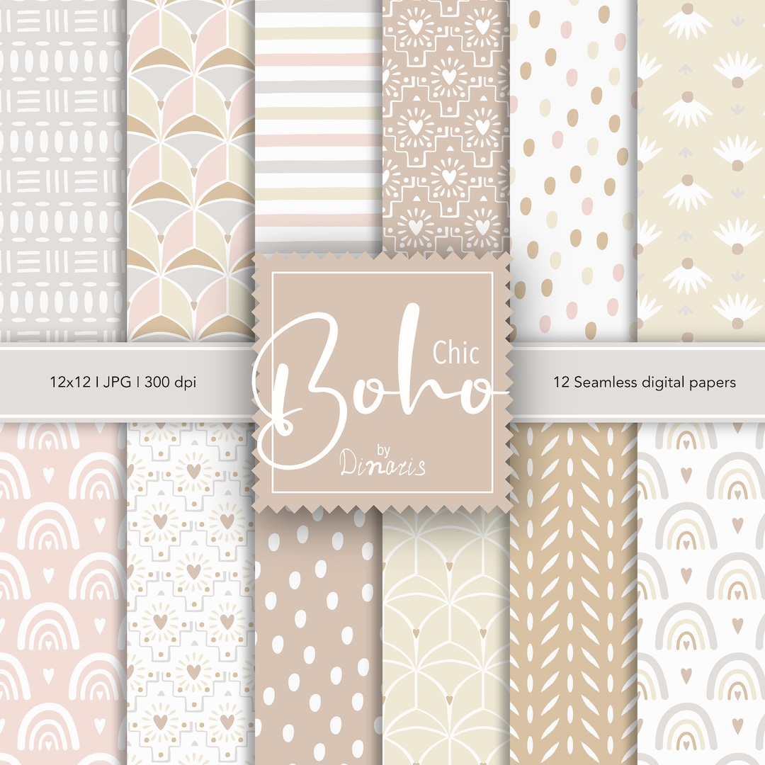 12 Boho Digital Papers, Neutral Boho Chic Digital Paper Pack, Neutral ...