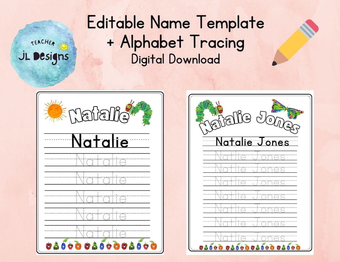 Editable Name Template |the Very Hungry Caterpillar|name Work Sheet ...