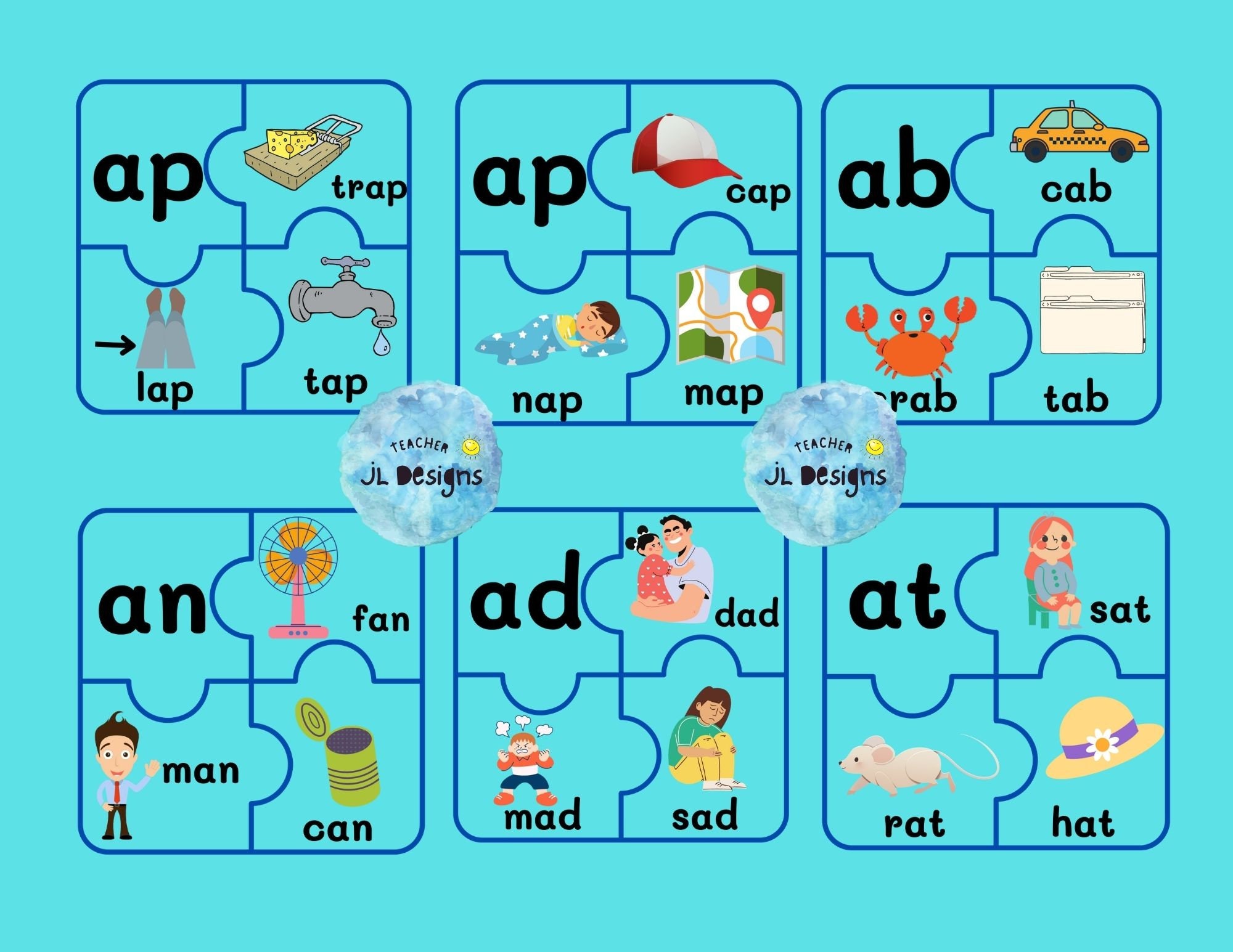 CVC Word Family Flash Cards: Preschool Reading Game (digital Download ...