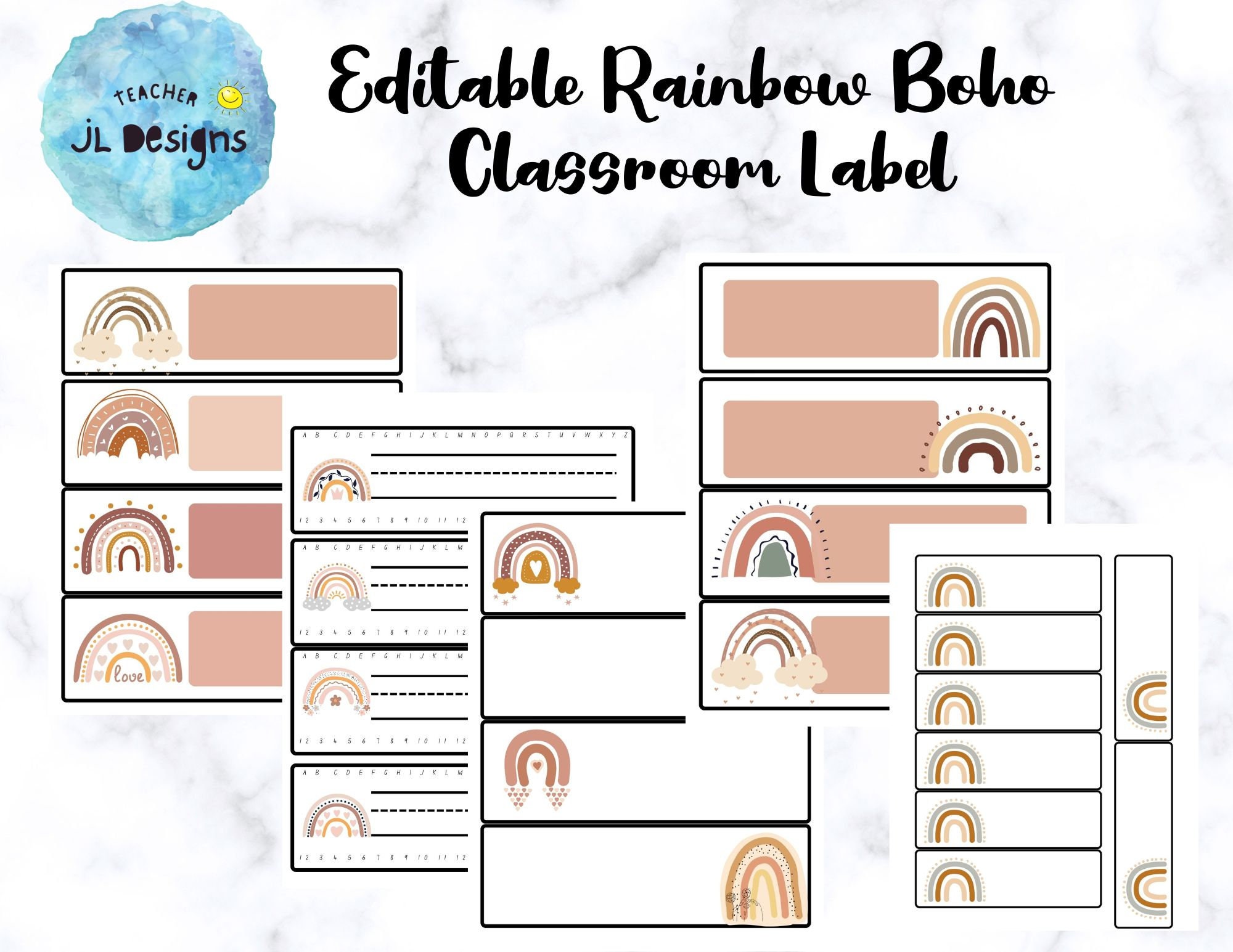 Rainbow Boho Classroom Label, Name Plate, Digital Download and ...