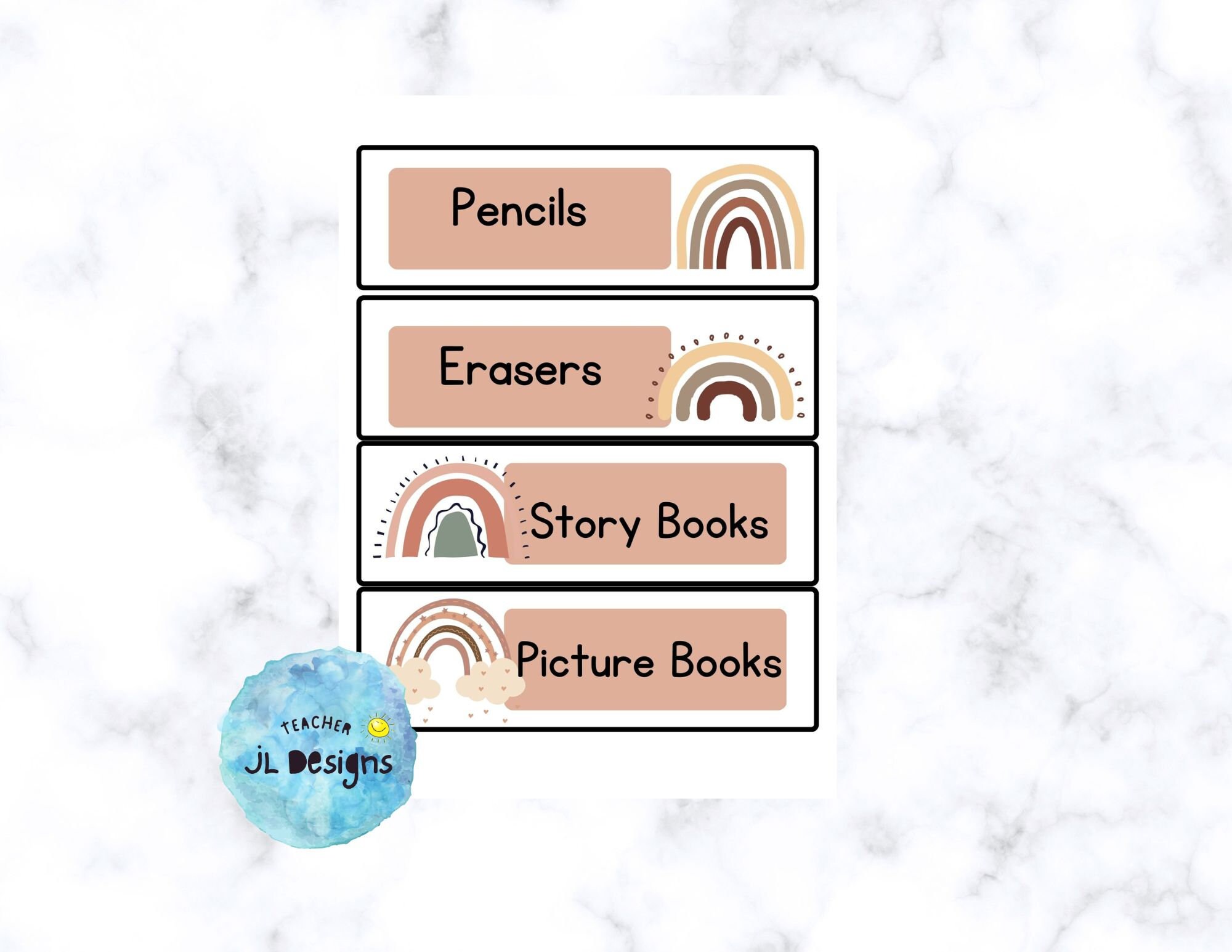 Rainbow Boho Classroom Label, Name Plate, Digital Download and ...
