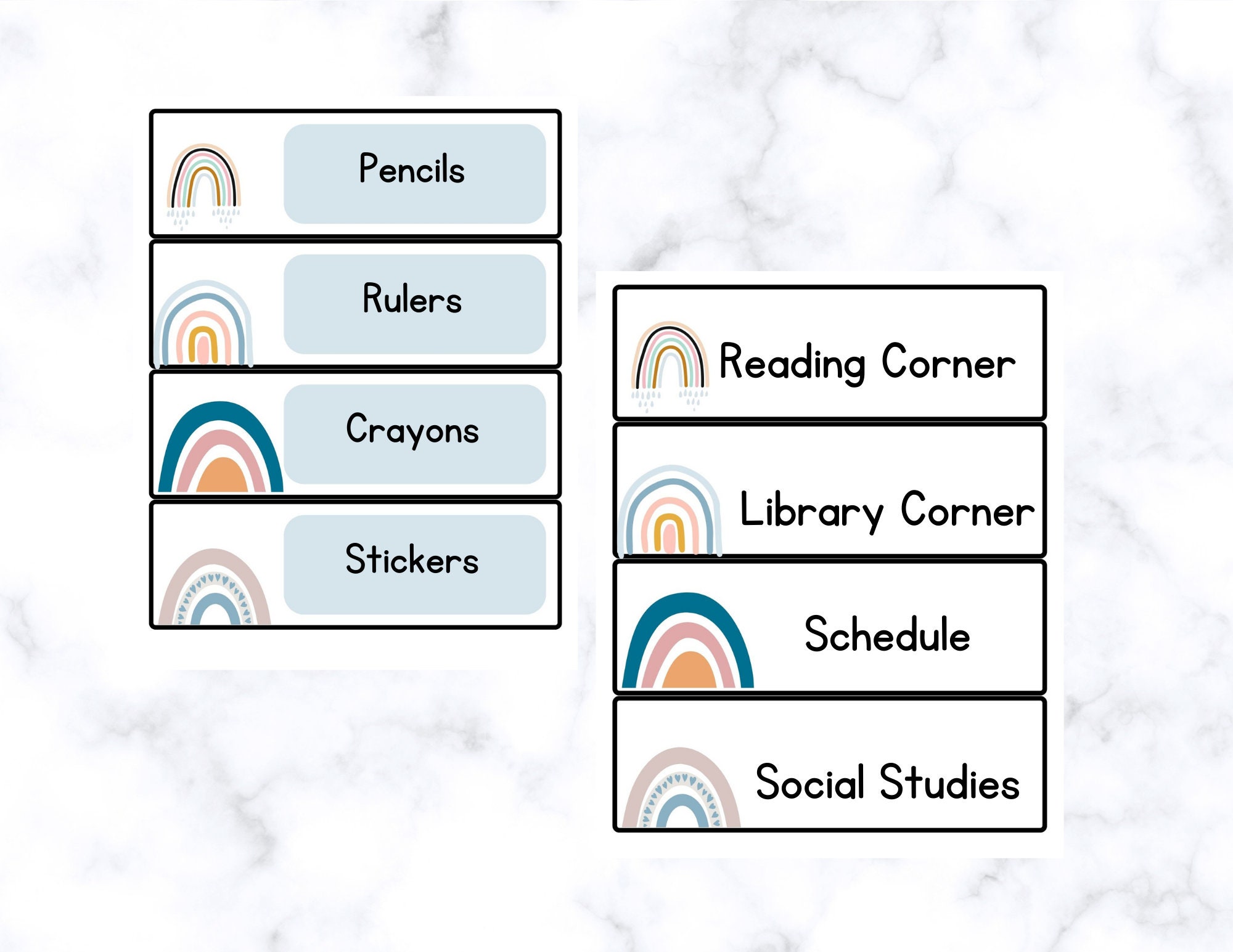 Editable Blue Boho Rainbow Classroom Label, Canva Name Plate, Digital ...